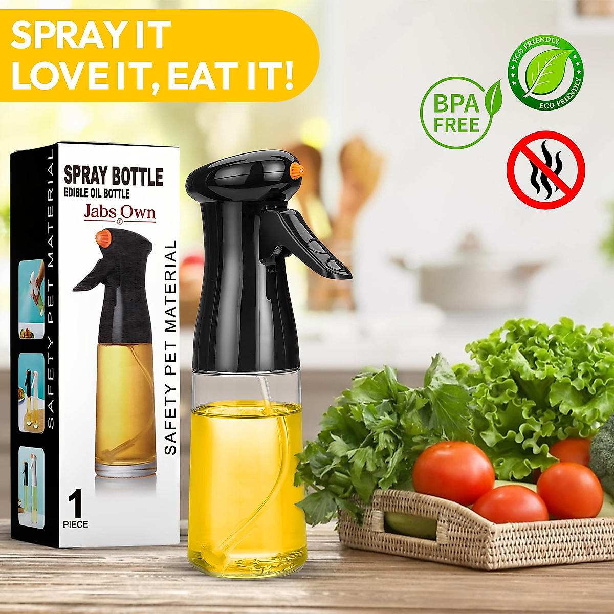 Jabs Own Olive Oil Sprayer - Oil Spray Bottle - Mister Spray Bottle - Oil Dispenser Bottle for Kitchen - Oil Sprayer for Cooking - Continuous Spray Bottle for Olive Oil, Vinegar & BBQ