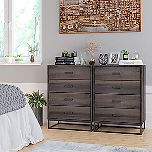 URKNO Chest of Drawers, Wood 4 Drawer Dresser for Bedroom, Nightstand for Bedroom, Living Room, Entryway, Closet, Easy Assembly, Dark Brown