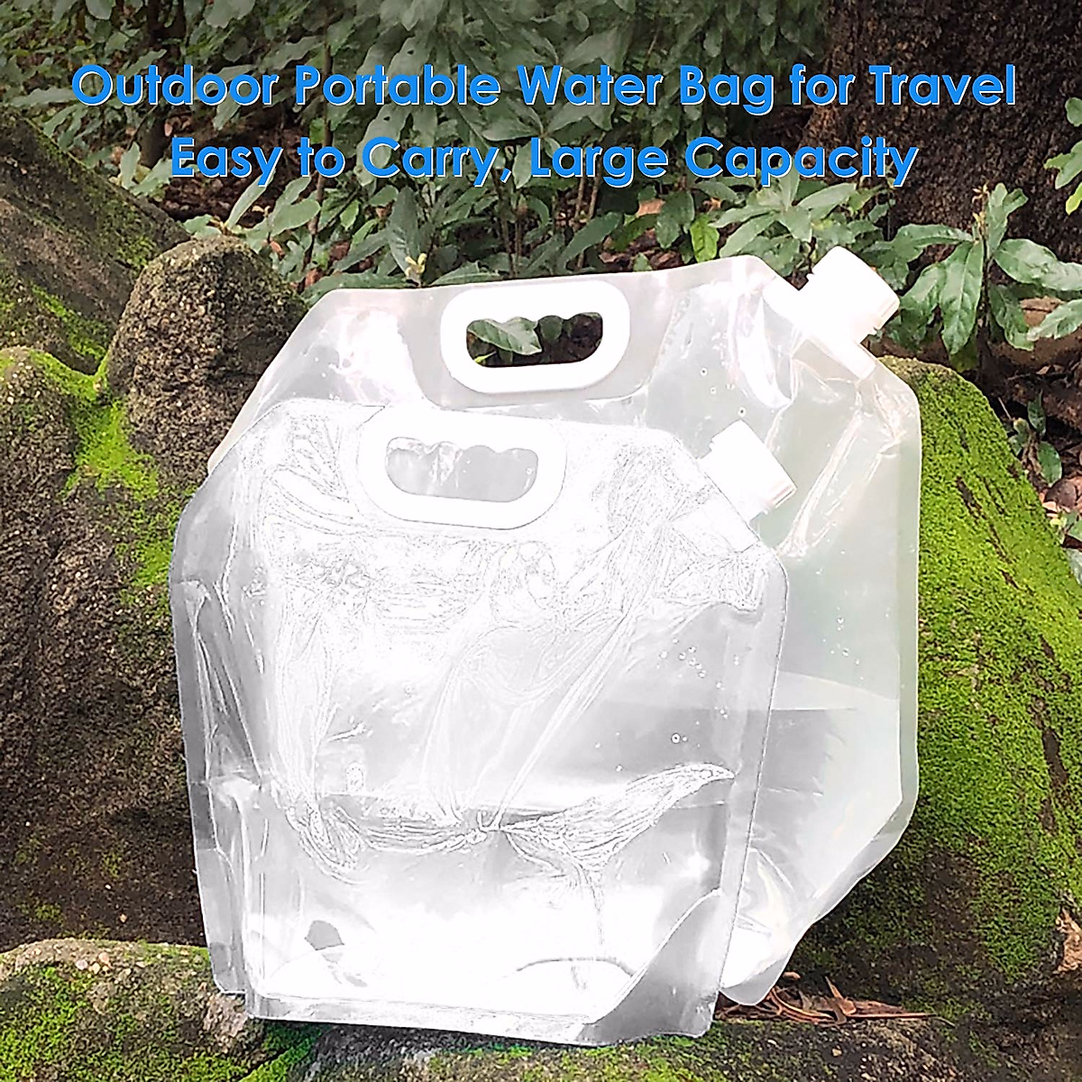 Ellsang Collapsible Water Container Bag, 1.3Gal BPA Free Water Storage Bladder, Outdoor Folding Freezable Water Storage Bag for Hiking Picnic BBQ Hurricane Emergency(Transparent)