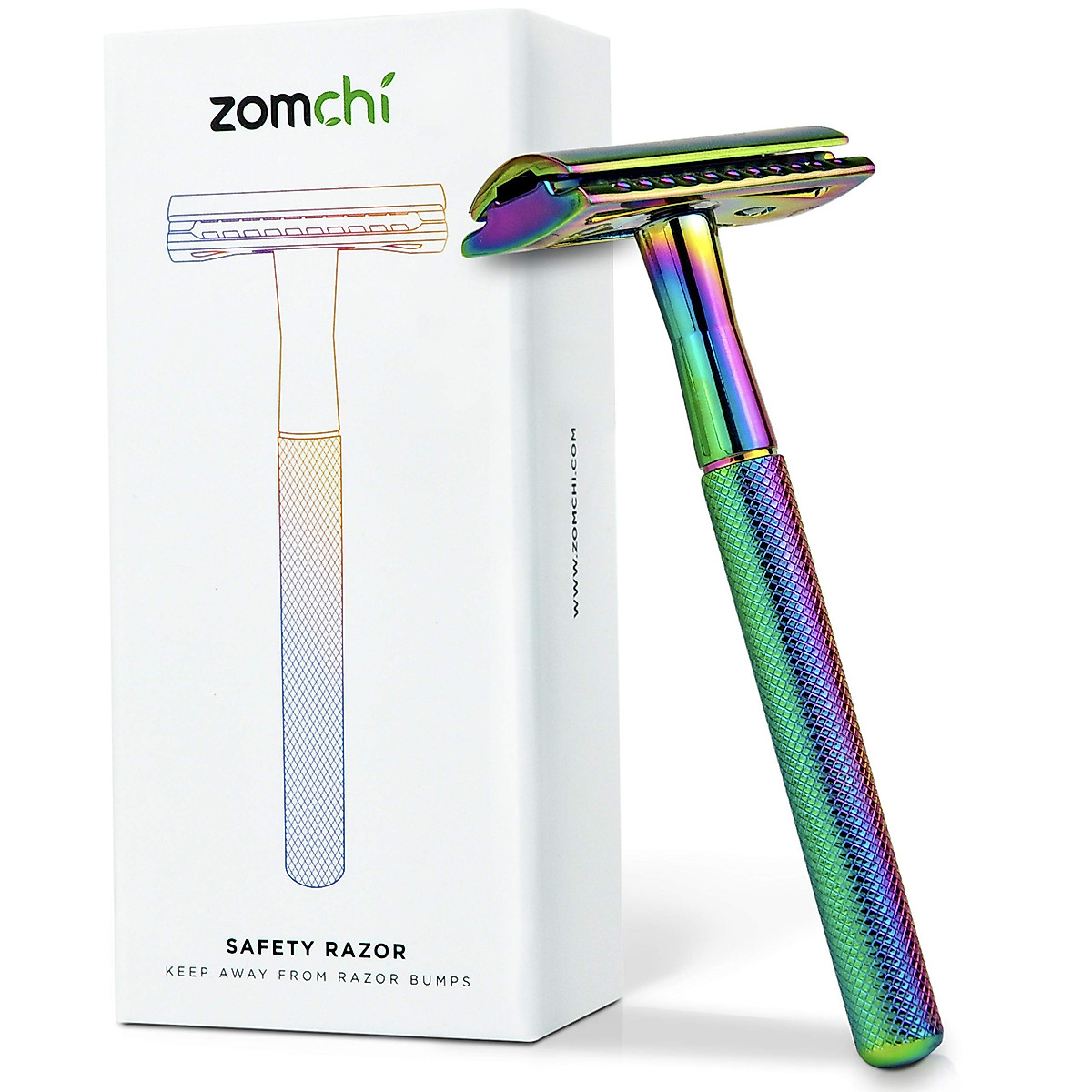 Rainbow Reusable Razor with 50 Counts Safety Razor Blades for Shaving