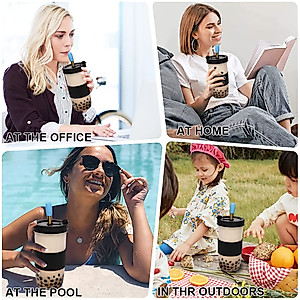 UHAPEER 2 Pack Reusable Boba Cup Bubble Tea Cups, 24 OZ Boba Tea Cup Boba Cups and Lids and Straw, Mason Jar Silicone Sleeve, Glass Iced Coffee Cup, Smoothie Cups with Lids, Glass Bottles for Juicing