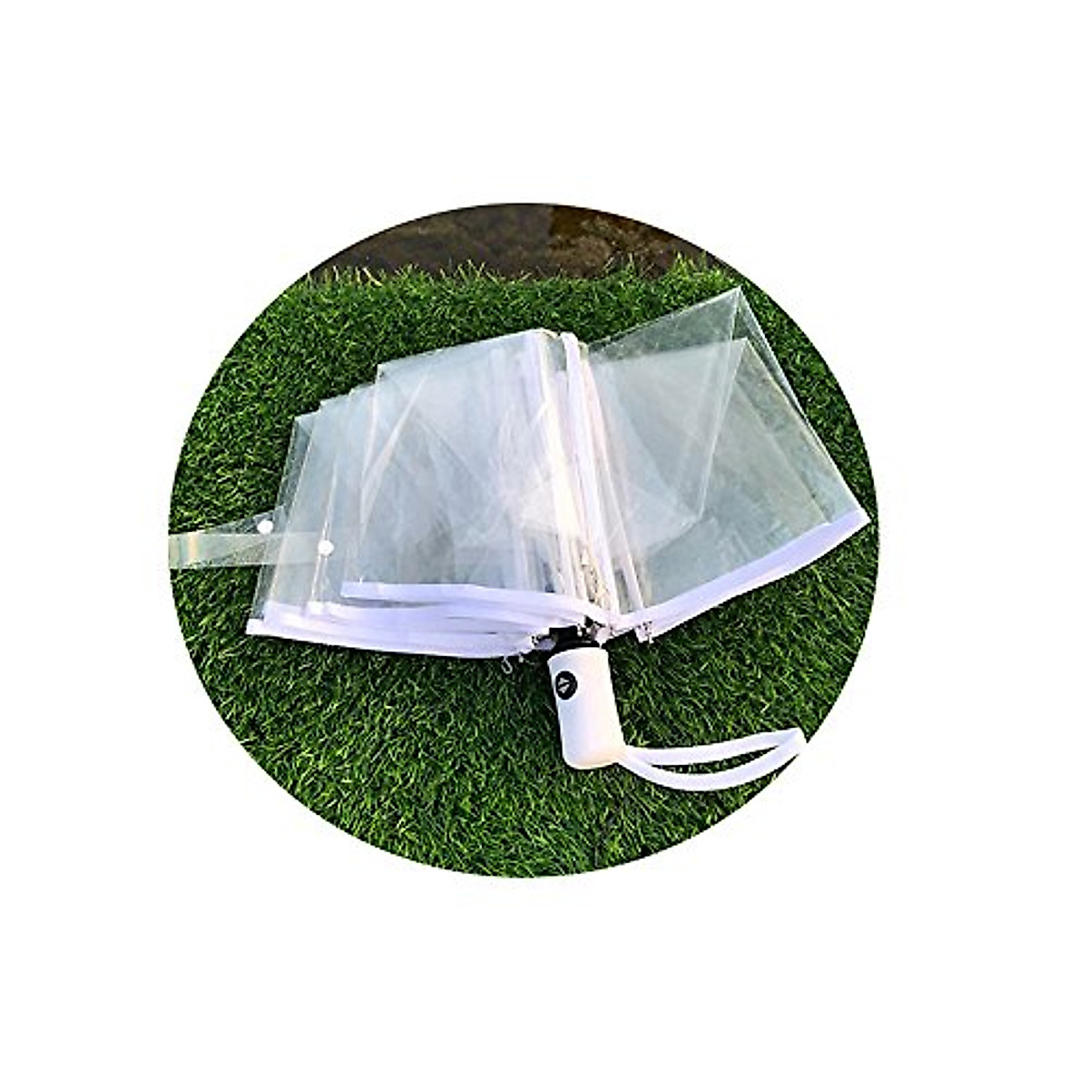 AIXICWXI Full Automatic Folding Transparent Auto Open Close Umbrella Travel Umbrella Tri-fold Clear Rain Umbrella With Frosted Handle Clear Folding Umbrella Windproof (White)