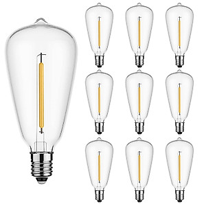 Couah 10 Pack Edison LED Light Bulbs, 0.6 watt E12 Screw Base Replacement Bulbs, LED Shatterproof Bulbs ST38 Clear Plastic Light Bulbs for Outdoor Patio ST38 String Lights, Warm White