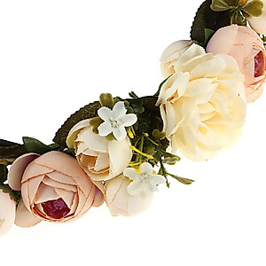 DDazzling Women Flower Headband Wreath Crown Floral Wedding Garland Wedding Festivals Photo Props (Champagne)