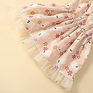 Toddler Baby Girl Halloween Outfit Tulle Dress Ruffle Sleeveless Cartoon Pattern Party Halloween Dress 3-6T (Pinks, 4 Years)