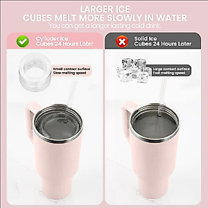 Large Silicone Ice Cube Tray for 20-30-40 oz Tumbler Cup, Slow Melting Ice Mold with Lid, Easy Release Ice Maker(Pink)
