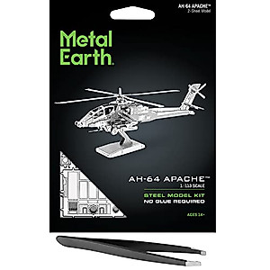 Metal Earth Fascinations AH-64 Apache 3D Metal Model Kit Bundle with Tweezers