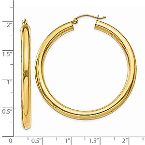 14K Yellow Gold 4mm Thick 1 3/4 inch Classic Round Hoop Earrings