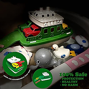 OKGIUGN Ferry Boat Toys Set with 4 Cars and 4 Wind Up Bath Swimming Toys, Kids Bath Toy Floating Vehicle Whales Submarines Swans Rockets, Bathtub Bathroom Pool Beach Toys for Toddlers Boys Girls Kids