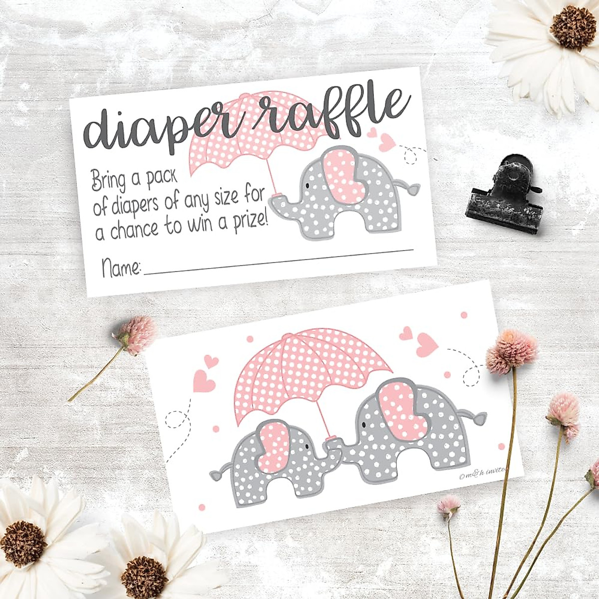 Pink Elephant Diaper Raffle Tickets (50 Count) - Girl Baby Shower Game