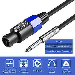 Yuyaokk 2Pack 25 ft Speakon to 1/4" Male Speaker Cables, Professional 12 Gauge AWG Wire Audio Amplifier Connection Cord, DJ/PA Wire with Twist Lock.