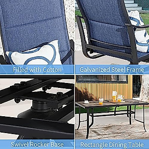 PatioFestival Patio Dining Set swith Swivel Rocker Chairs 7 Pieces High Back Outdoor Furniture 63" Rectangle Table Sets, Blue