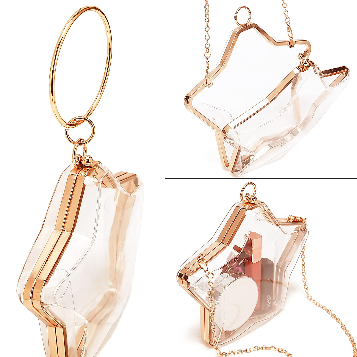 Rejolly Clear Star Shaped Purse for Women Acrylic Transparent Bracelet Evening Clutch Bag Novelty Handbag Crossbody Shoulder Bag with Chain Strap