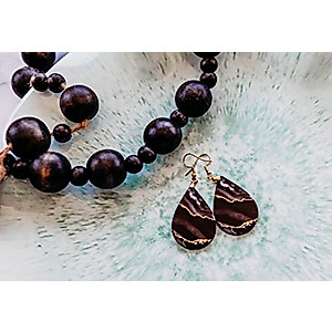 Black Earrings for Women Dangle Teardrop Trendy Boho Jewelry Gift for Her Handmade from The Painted Pug (Black and Gold)