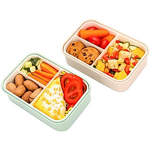 Bento Box, Lunch Box for Kids Adults, 3 Compartment Bento Lunch container, Food Storage Container Boxes, BPA Free On-the-Go Meal Prep Containers, Microwave/Dishwasher/Freezer Safe (Green)