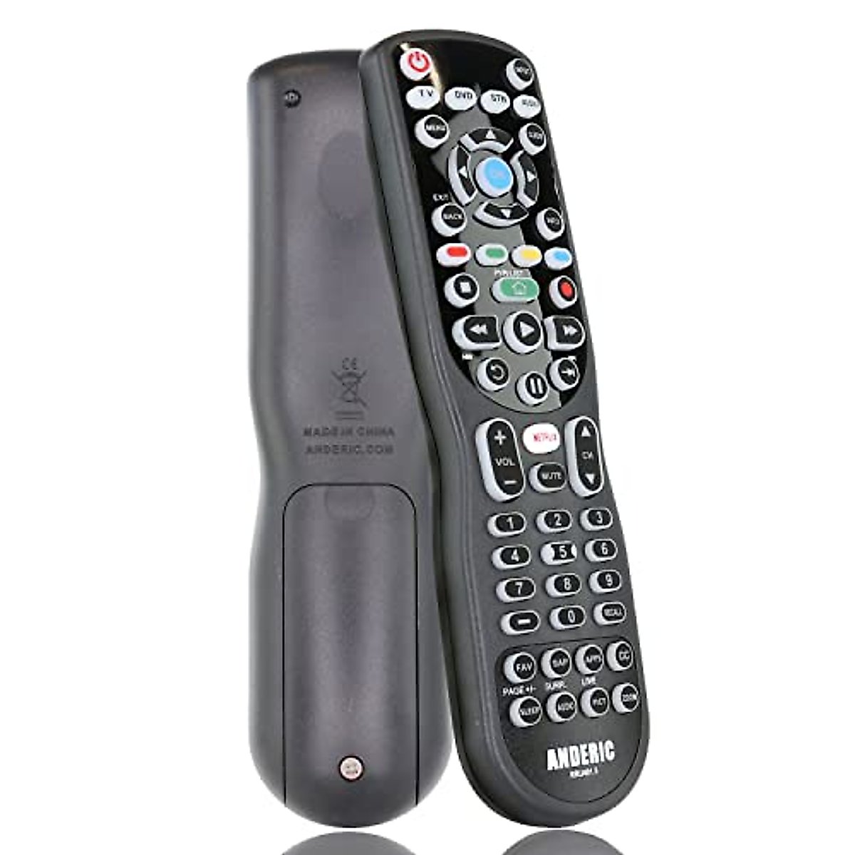 4-in-1, 4-Device IR Universal Remote Control with Macro, Learning, Backlit, Netflix Apps Keys for All TVs, Streaming Players, BluRay Player, Audio, Cable, Roku, Apple TV and More - Anderic RRU401