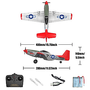 VOLANTEXRC RC Plane Ready to Fly for Beginners, 2.4Ghz 2CH RC Airplane P51 Mustang Toy Gift for Kids & Adults, with Gyro Stabilization System&2 Batteries (762-3)