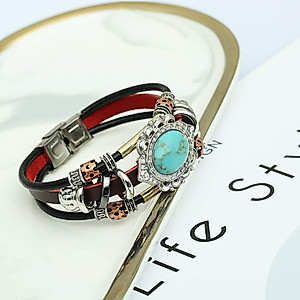 S SUSANN Leather Bracelets for Women Multilayer Bracelets for Women with Genuine Leather Layered Bracelets Boho/Bohemia Style Jewelry for Men and Woman, Turquoise