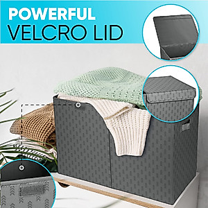 Hula Home Toy Storage (3pc) Large - Collapsible Chest Bins w/Lids | Premium Polyester Linen Fabric - Foldable Box Organizer Closet Trunk Container Basket w/Cover for Boys Girls Bedroom Nursery(Gray)