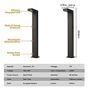 Inowel Light Outdoor Landscape Pathway LED Lights Modern Wired Driveway Lighting Decorative Bollard Lamp IP54 Waterproof Grey for Walkway Patio Garden,23.6In 120V