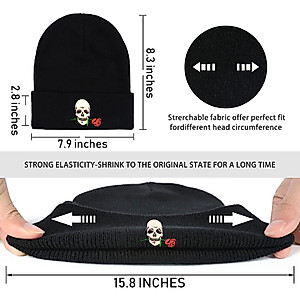 FUNCOOLCY Skull and Rose Soft Slouchy Beanie Hat,Winter Warm Knit Cuffed Skull Cap for Men Women
