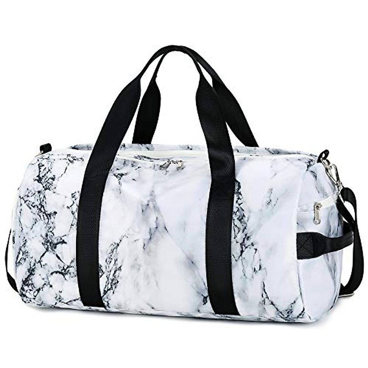 Sport Gym Duffle Travel Bag for Men Women Duffel with Shoe Compartment, Wet Pocket (Marble-White) 19.7"x9.5"x9.9"
