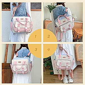 JELLYEA Kawaii Backpack Cute Tote Bag Girl School Crossbody Shoulder Bag with Kawaii Accessories Multi Purpose (Light Pink)