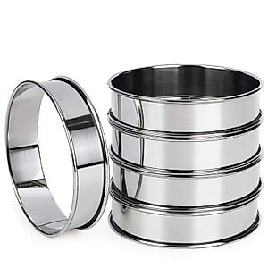 FANGSUN 4 Inch English Muffin Rings, Stainless Steel Crumpet Rings, Tart Rings for Baking, Double Rolled Nonstick Round Cake Ring, Metal Pastry Ring Mold for Dessert Food Making Tool