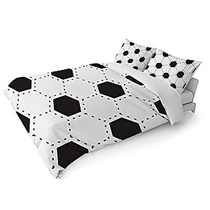 Duvet Cover Sets California King -White Black Football Soccer-Bedding Comforter Set Breathable SetsSoft Microfiber 3 Pcs