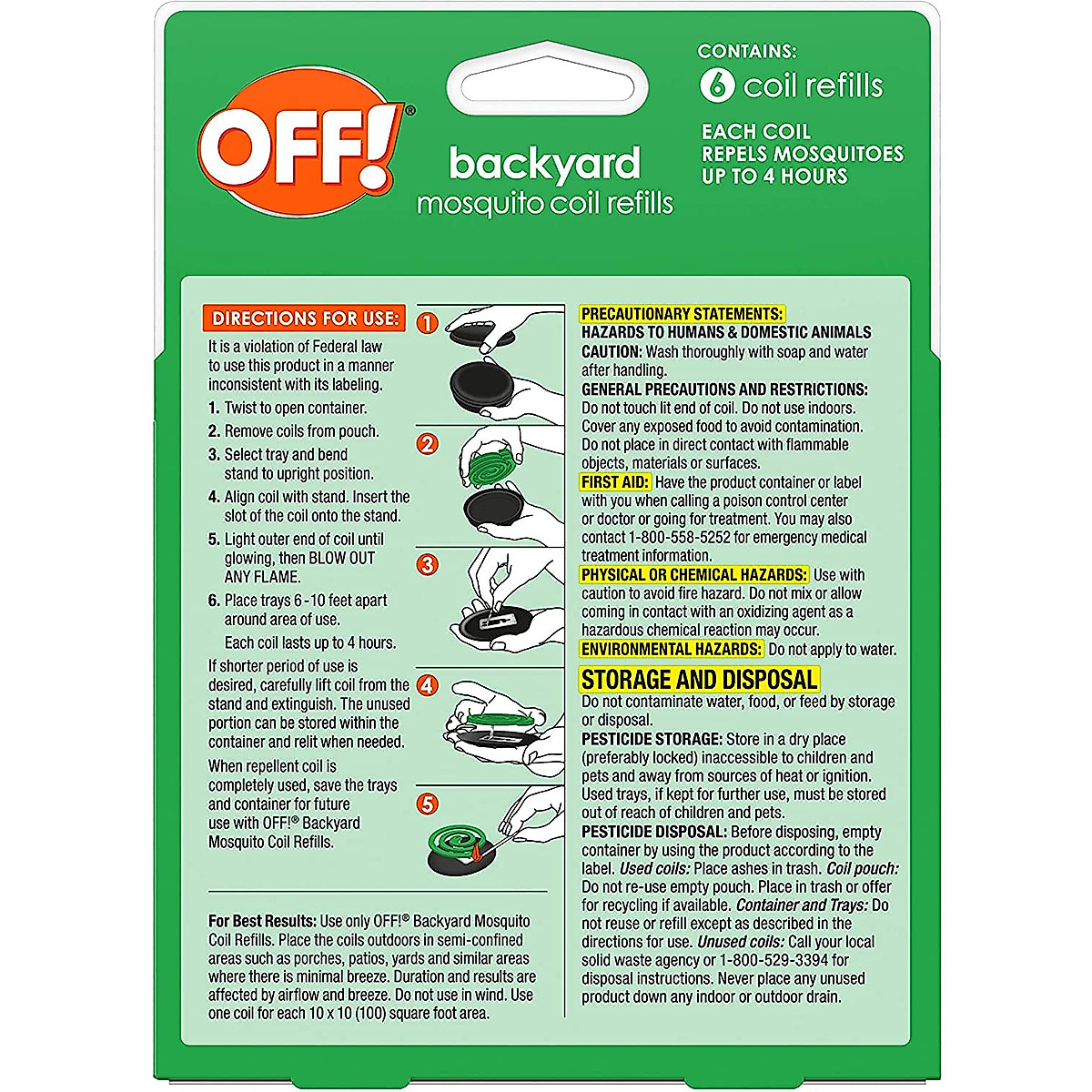 OFF! Backyard Mosquito Repellent Coil Refills, Perfect for Outdoor Patios Country Fresh Scent, 6 Count