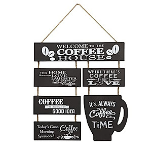 Large Wall Hanging Decor : Rustic Farmhosue Wooden Decor (WELCOME TO THE COFFEE HOUSE) Sign for Coffee House Porch,Home & Kitchen Wall Art Wooden Hanging Sign Plaque(14.4 * 13.2)