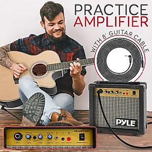 Pyle Cutaway Acoustic Electric Guitar Bundle with Guitar Stand and Practice Amp