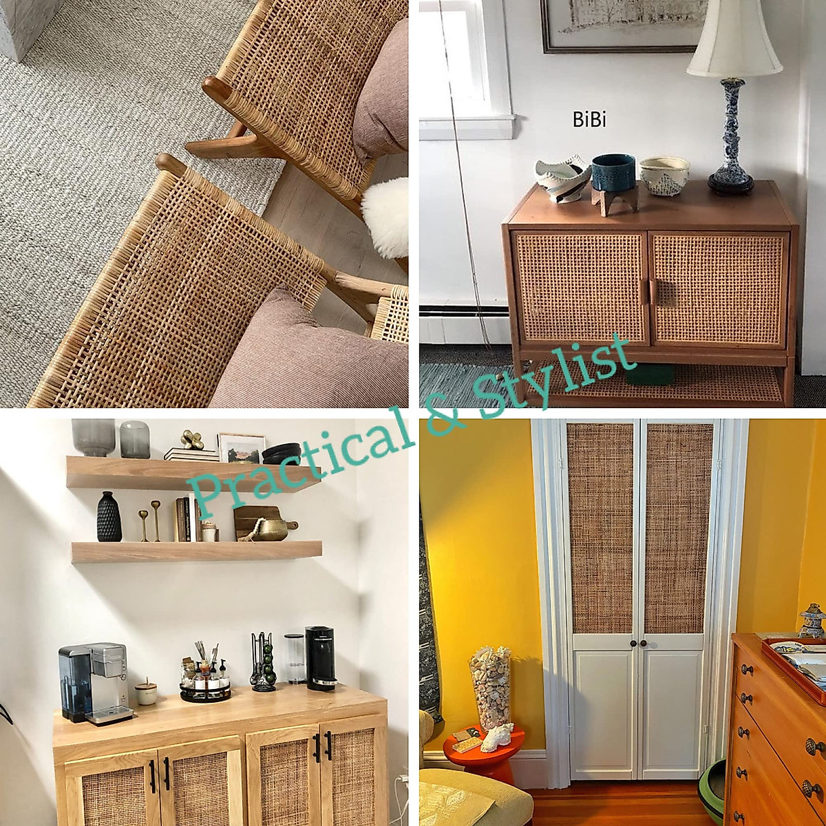 MINHKUST 24" Width Natural Brown Dark Square Rattan Cane Webbing Roll for Caning Projects | Pre-Woven Radio Mesh Cane Webbing Sheet for Furniture, Chair, Table, Ceiling (3 FEET)