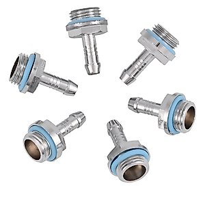 6Pcs G1/4" Barb Fitting Adapter, OD 6mm PC Water Cooling Barb Fitting Two-Touch G1/4 Thread Soft Tube Hose Barb Fitting Connector Barb Fitting for PC Water Cooling Tube System(7.5mm)