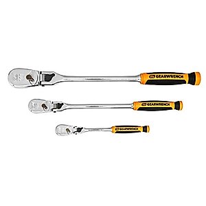 GEARWRENCH 3 Pc. 1/4", 3/8" & 1/2" Drive 90 Tooth Dual Material Locking Flex Head Ratchet Set - 81298T, Multi, One Size