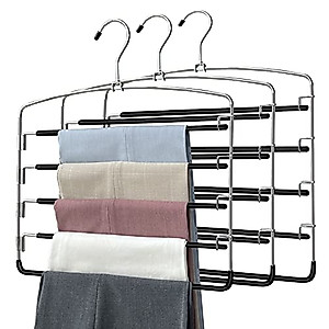 Pants Hangers 3 Pieces,5 Tier Closet Organizers and Storage Clothes Hangers,Hangers Space Saving with Swing Arm,Multiple Metal Hangers Clothes Organization for Pants Trousers Jeans Leggings Slacks