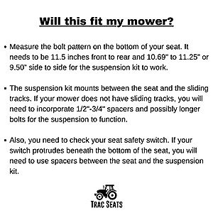 TRAC SEATS Seat Suspension Kit For Zero Turn Lawn Mower Tractor John Deere, Hustler, Z TRAK, Kubota, Exmark - SAME DAY SHIPPING - 1 YEAR WARRANTY