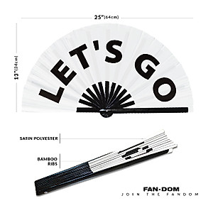 Let's go hand fan foldable bamboo circuit hand fan funny gag slang words expressions statement gifts Festival accessories Rave handheld Circuit event fan Clack fans (White)