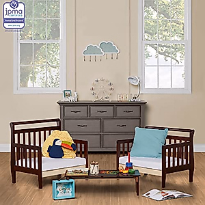 Dream On Me Emma 3-in-1 Convertible Toddler Bed in Espresso, Converts to Two Chairs and-Table, Low to Floor Design, JPMA Certified, Non-Toxic Finishes, Safety Rails