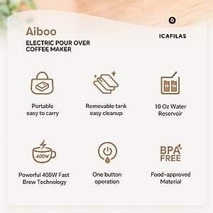 Electric Pour Over Coffee Machine Automatic ,One Button Press Drip Electric Coffee Maker with Elegant Design for Car Camping Hiking Outdoors Portable Use,10oz 400W Americano Dripper (Classical White)