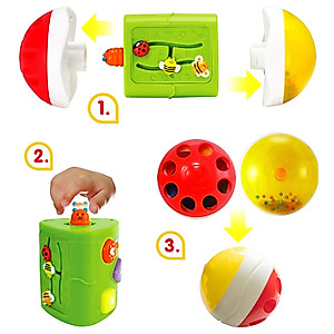 KiddoLab 3 in 1 Roll & Learn Activity Center for Baby and Rattle Ball Toy. Infant Learning Activity Center Toy with Colorful Lights and Fun Sounds.Interactive Light Up Toys for 6 Month Old Baby.