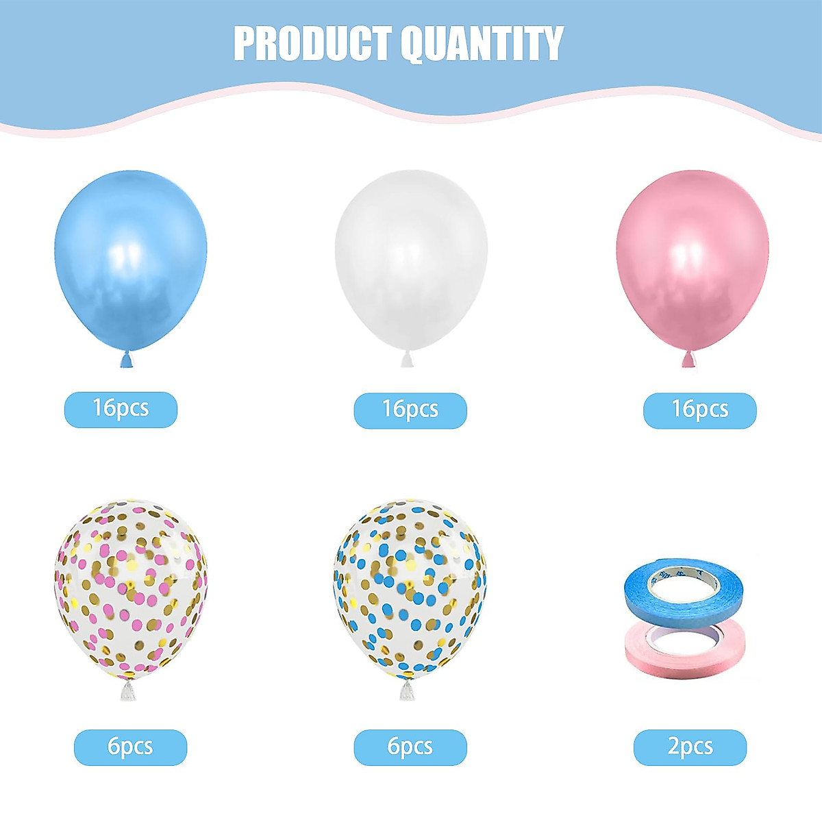 60PCS White Pink and Blue Balloons,Gender Reveal Balloon Pink and Blue Balloon Arch Kit,Suitable for Boy or Girl Gender Reveal Party Birthday Baby Bridal Shower Party Decorations