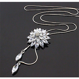 Cathercing Rhinestone Lotus Floral Pendant Long Necklace for Women Sweater Chain Statement Necklace Choker Adjustable Elegant Jewelry Accessories Dressy Collocation Winter Evening Party Wedding
