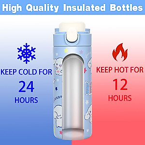 14oz Anime Kids Insulated Water Bottle with 50pcs Anime Stickers, Stainless Steel Thermos Bottle for School Boy Girl
