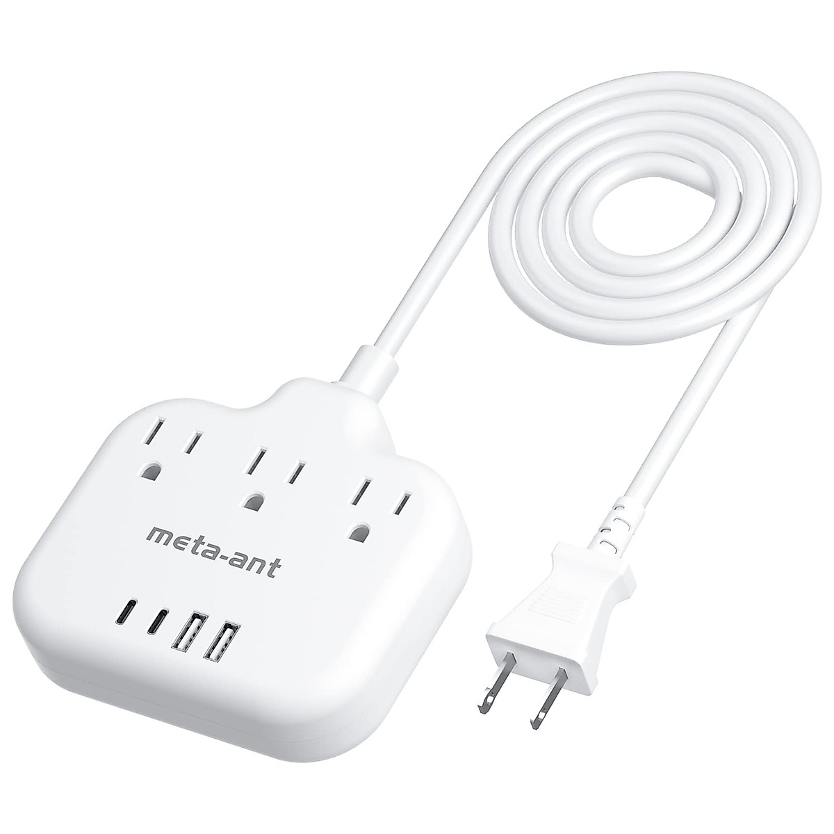 2 Prong to 3 Prong Outlet Adapter, Two Prong Power Strip with 3 Prong Outlets, 3 USB Ports, 5ft Extension Cord Three Prong, Polarized, for Old House, White