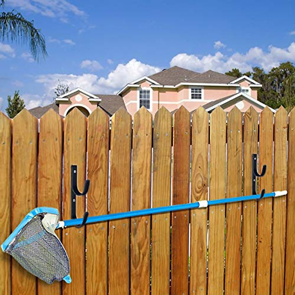 2 PCS Set Wide Pool Pole Hangers Heavy Duty Black Aluminium Holder Hooks with Screws Perfect Hook Holders for Swimming Pool,Telescopic Poles,Skimmers,Nets Brushes,Vacuum Hose,Garden Equipment Etc