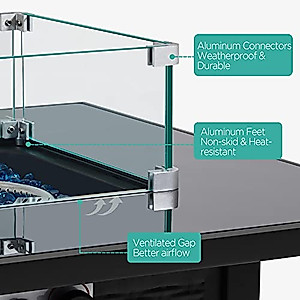 Yaheetech Gas Fire Pit Wind Guard for Square Fire Table, 15 x 15 x 6.5 inch Clear Tempered Wind Guard for Firepits, Thick Square Glass Shield, Glass Panel with Hard Aluminum Corner Bracket & Feet