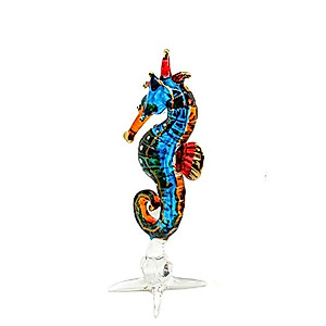 Handmade Large 6 inch Blue Sea Horse Blown Glass Art Sea Animal Figurines Figures for Anniversary Birthday Wedding Gift Ideas Ornament Miniature Cool Stuff Home Room Garden Table Decor - Y2021