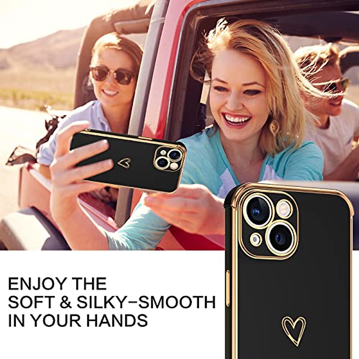 BENTOBEN iPhone 13 Mini Phone Case, Cute Heart Pattern Slim Fit Soft Flexible Shockproof TPU Bumper Protective Women Girls Boys Men Non-Slip Lightweight Cover for iPhone 13 Mini 5.4 Inch, Black