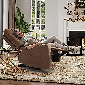 YITAHOME Recliner Chair with Wireless Charging, Electric Power Recliner Chair with Massage for Elderly, Fabric Reclining Loveseat with USB Ports, Side Pocket, Remote Control，Brown